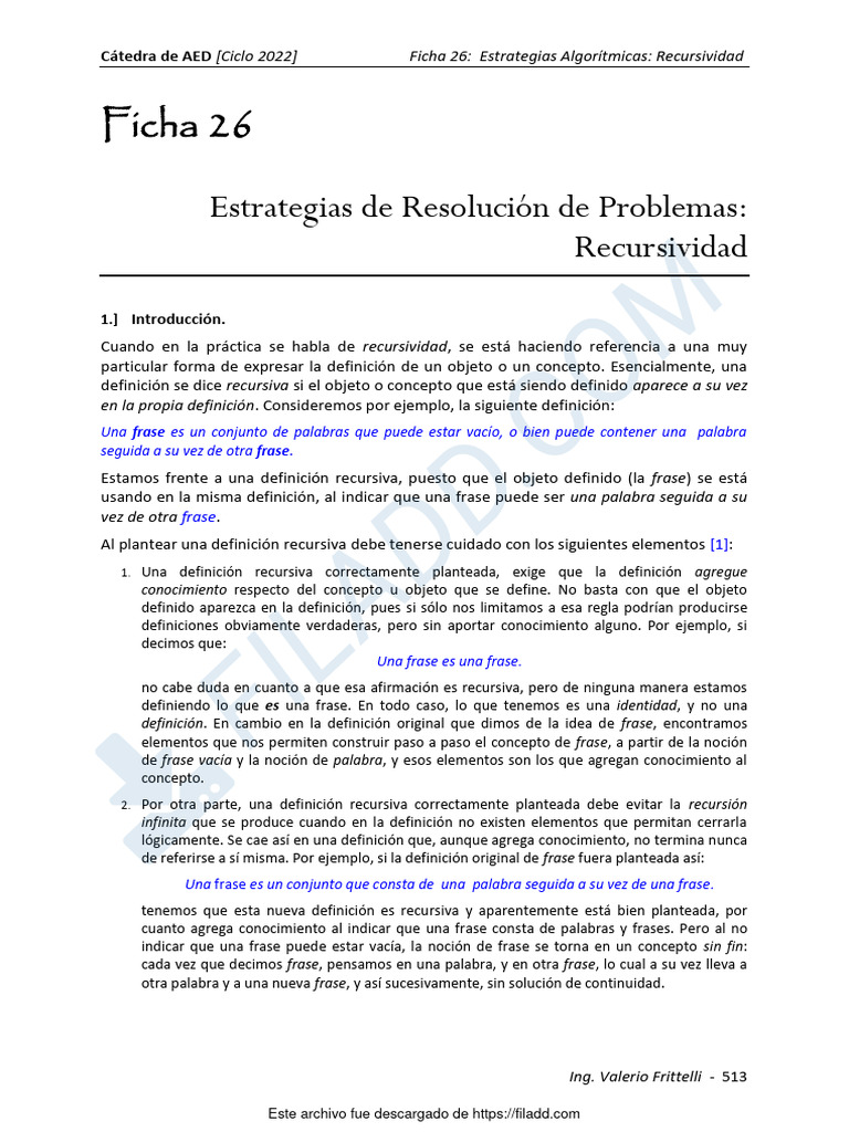 Ficha 26 2022 - Estrategias - Recursividad Python | PDF | Recursividad | Algoritmos