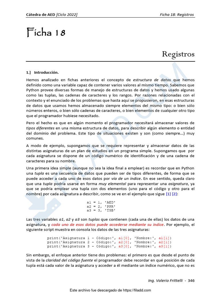 Ficha 18 2022 - Registros Python | PDF | Python (lenguaje de programación) | Programación