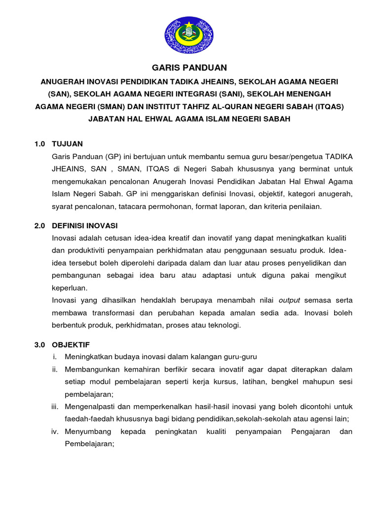 Garis Panduan Anugerah Inovasi | PDF