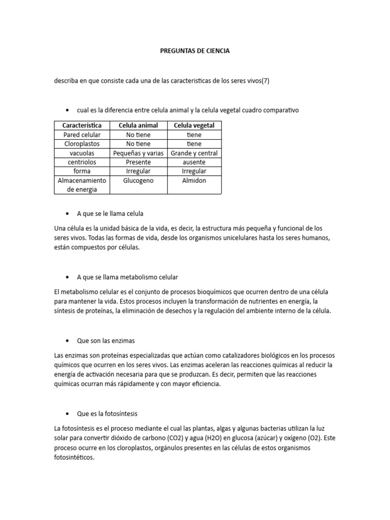 Preguntas de Ciencia | Descargar gratis PDF | Fotosíntesis | Adn