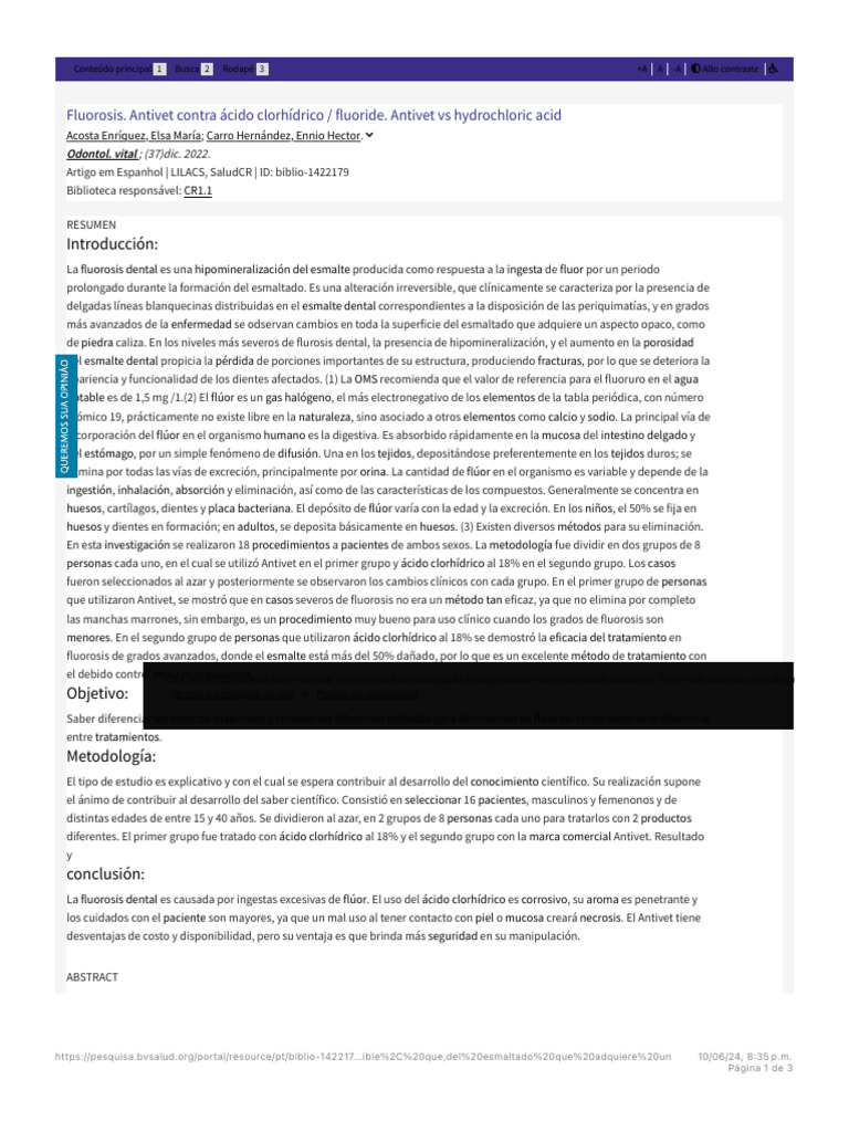 Fluorosis. Antivet Contra Ácido Clorhídrico - Odontol. Vital (37) Dic ...