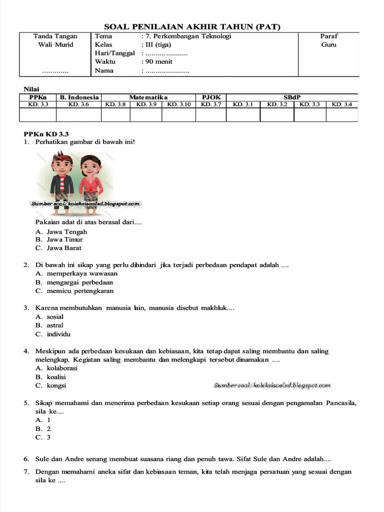 PDF Latihan Soal Pas Kelas 3 Tema 7 - Compress | PDF
