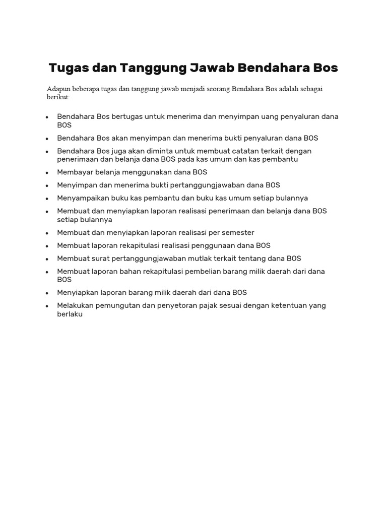 Tugas Dan Tanggung Jawab Bendahara | PDF