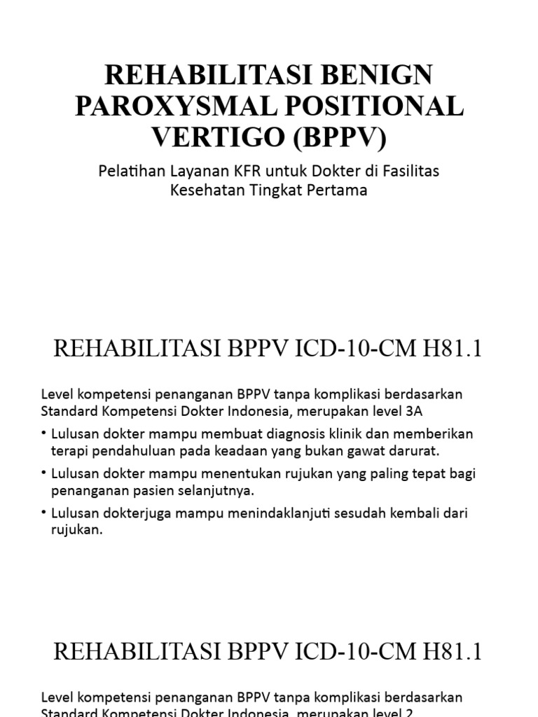 Rehabilitasi Benign Paroxysmal Positional Vertigo (BPPV) | PDF