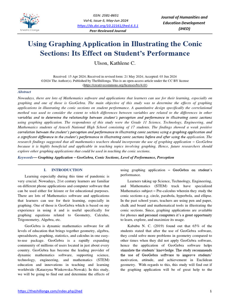Using Graphing Application in Illustrating The Conic Sections: Its Effect On Student's ...