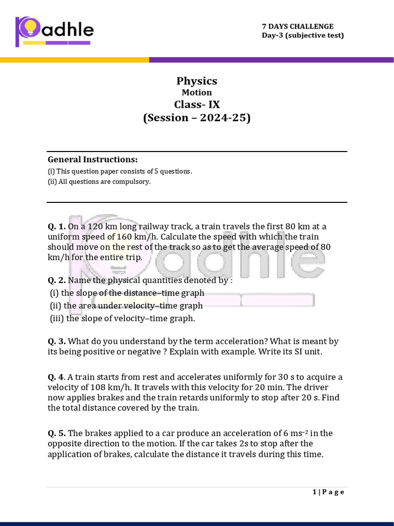 D3 Physics Sub. (Motion Day 3) | PDF | Teaching Methods & Materials | Science & Mathematics