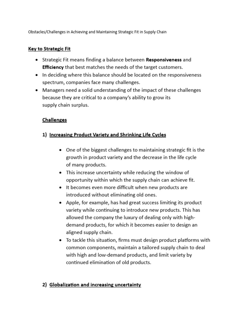 Obligations To Achieving Strategic Fit | PDF | Supply Chain | Supply ...