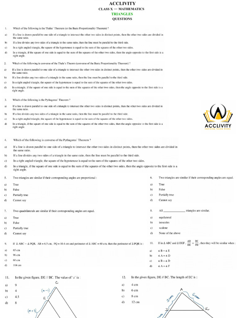 10 - Mathematics - Triangles - Questions | PDF