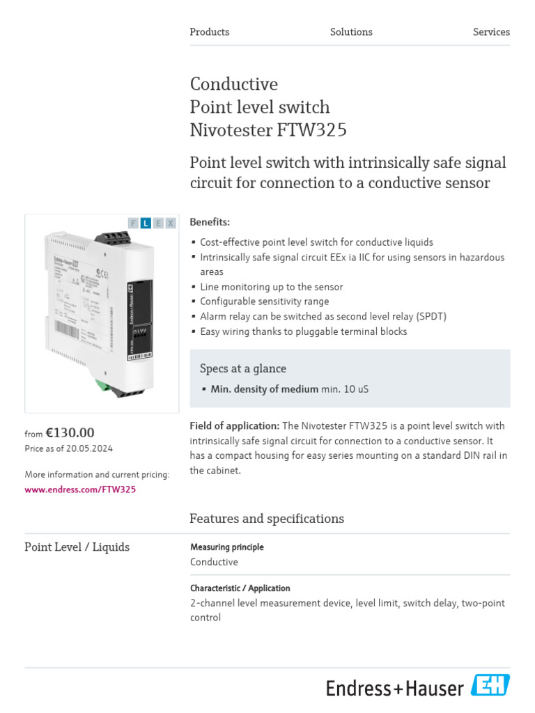 Endress-Hauser Nivotester FTW325 EN | PDF | Relay | Switch