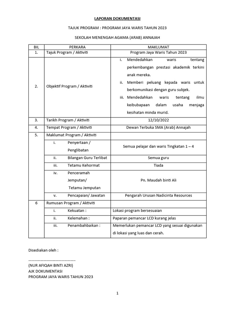 Dokumentasi Program Jaya Waris 2023 | PDF