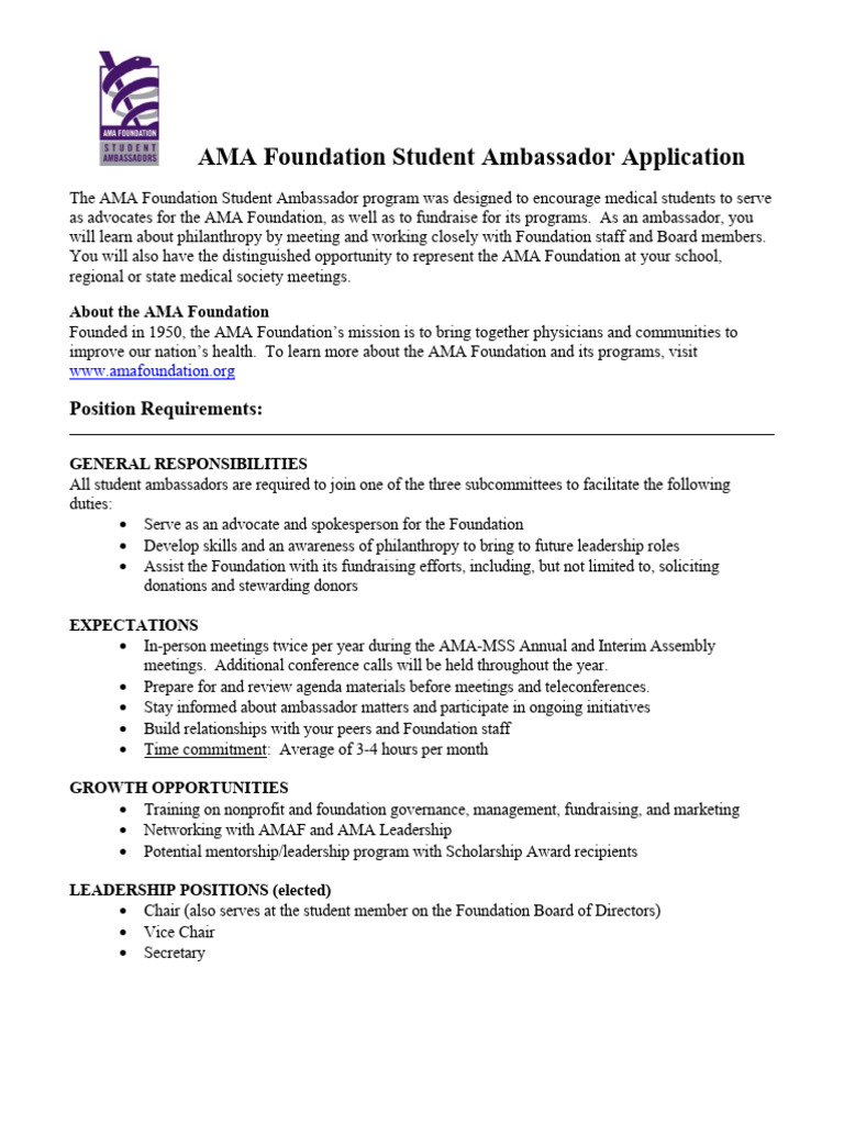 Student Ambassador Application | PDF | Fundraising
