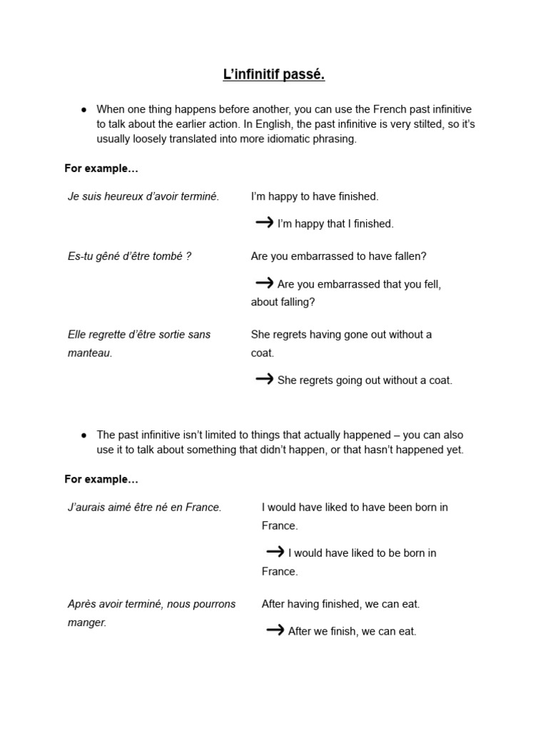L'infinitif Passé | PDF
