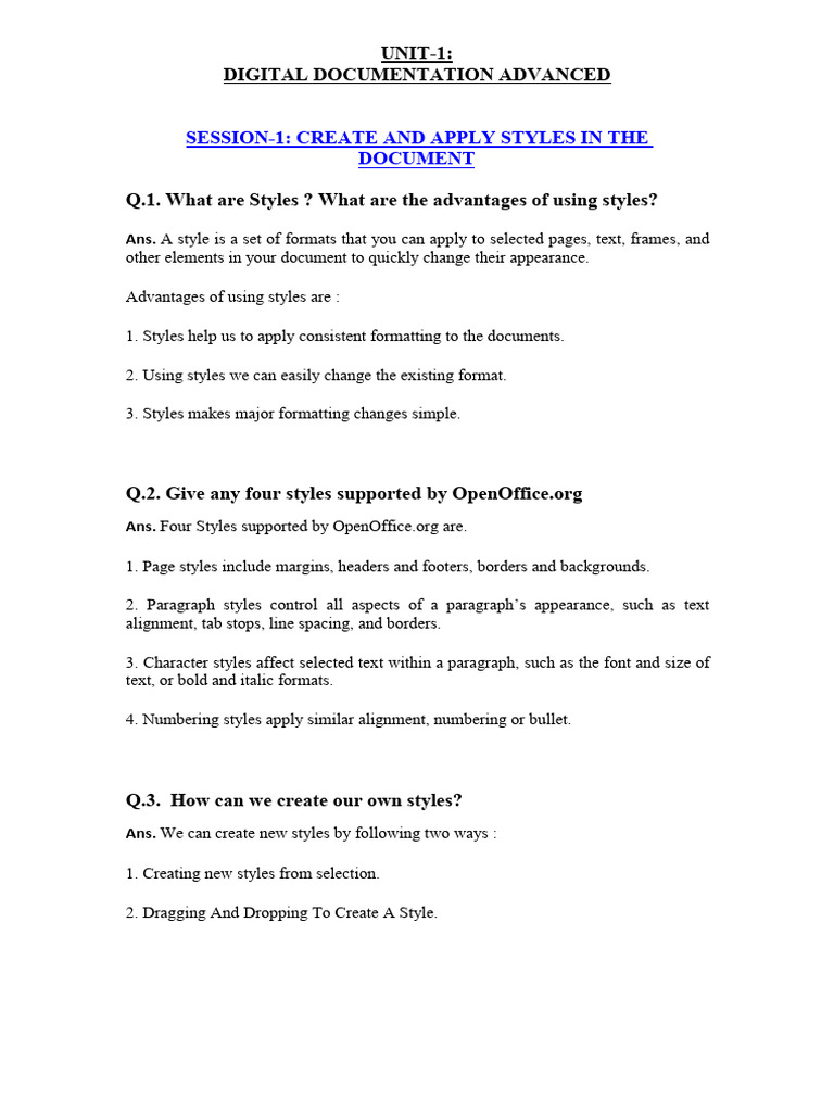 Digital Documentation Class 10 Q & Ans | Download Free PDF | Page Layout | Computing