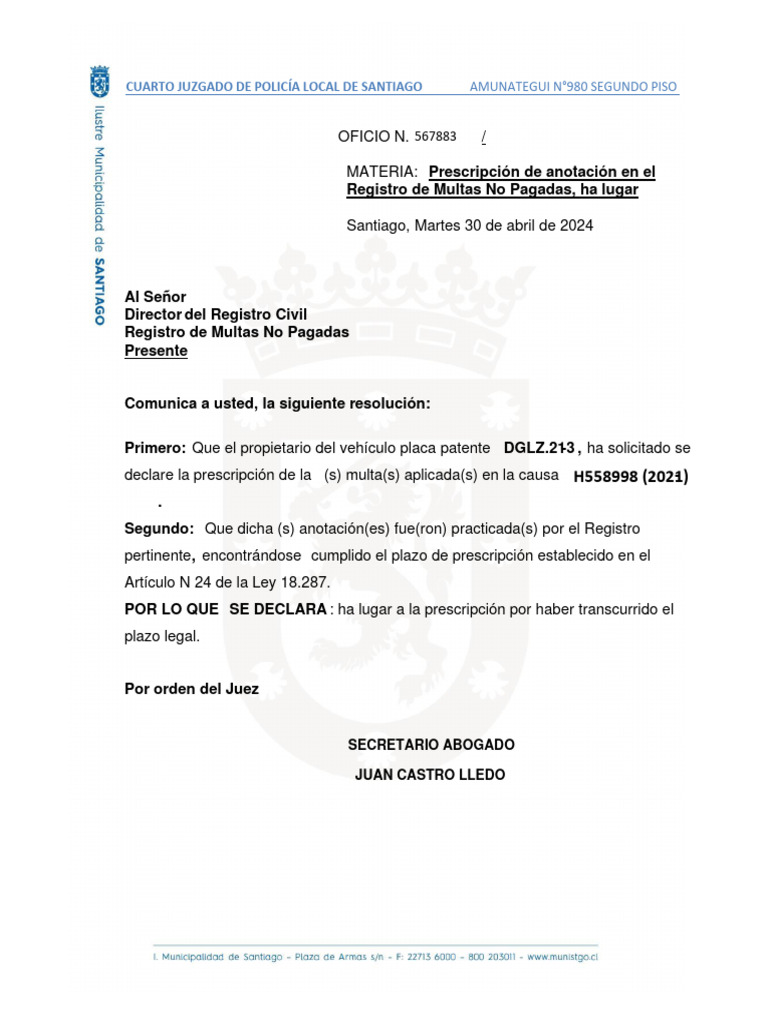 Prescripcion 4to JPL Stgo | PDF