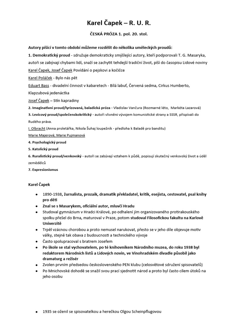 K. Čapek - RUR | PDF