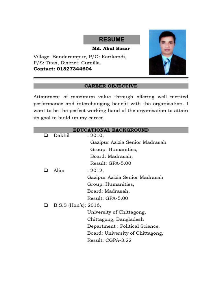 Political Science Graduate Resume | PDF | Bangladesh