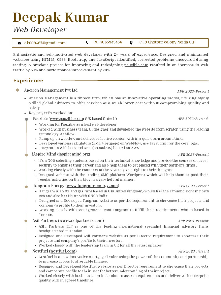 Deepak's Updated Resume | PDF | World Wide Web | Internet & Web