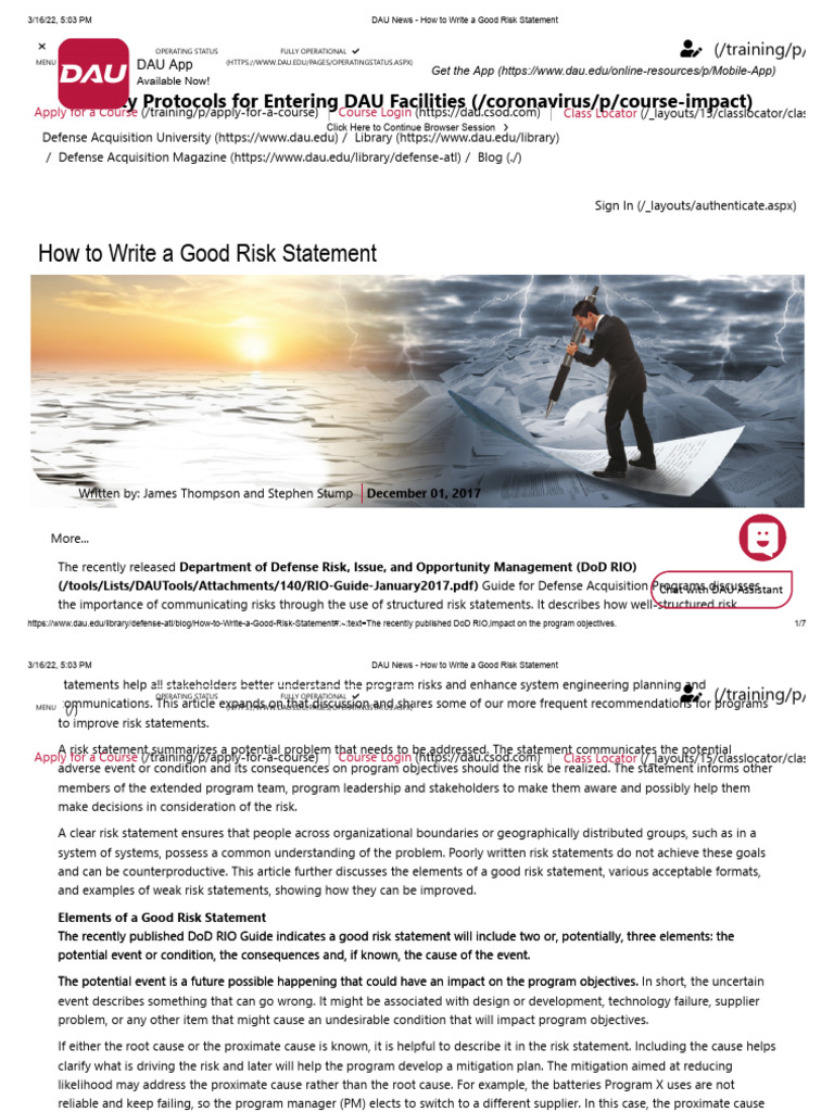 DAU News - How To Write A Good Risk Statement | PDF | Risk ... DAU News - How To Write A Good Risk Statement | PDF | Risk ...