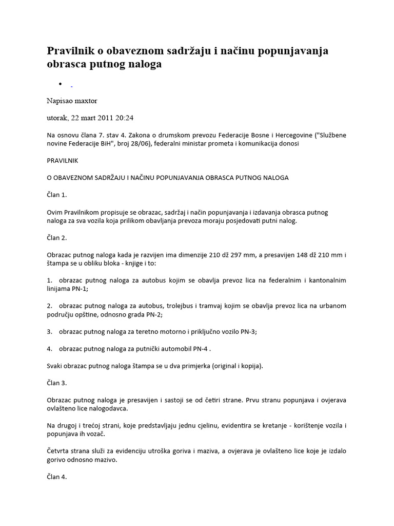 Pravilnik o Licenci Za Obavljanje Javnog Prevoza U Drumskom Saobraćaju | PDF