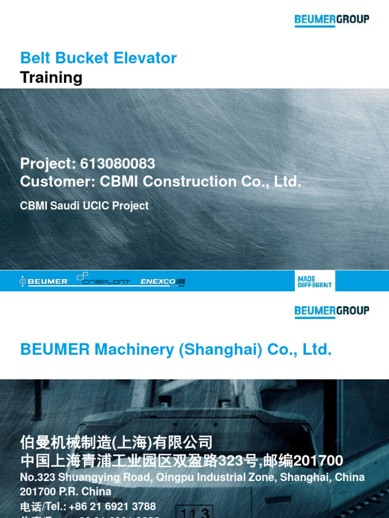 CBMI Belt Bucket Elevator Training Guide | PDF | Belt (Mechanical ...