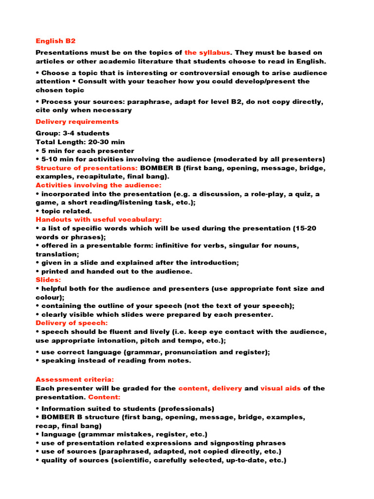 B2 Presentation Guidelines and Criteria | PDF | English Language ...
