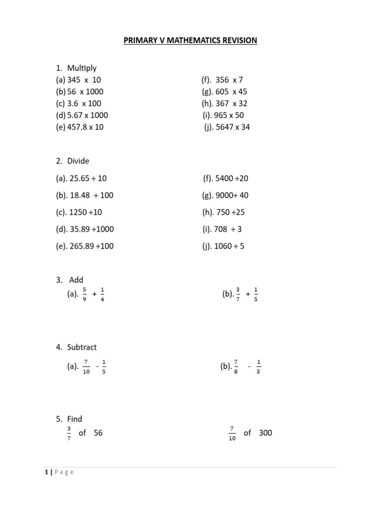 P5 Mathematics Revision | PDF | Teaching Methods & Materials