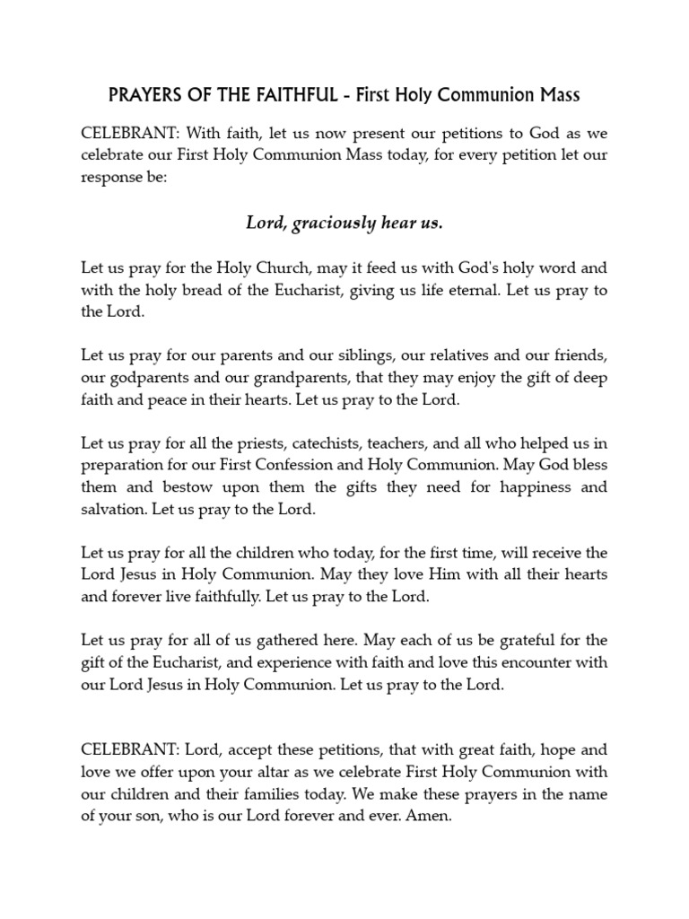 PRAYERS OF THE FAITHFUL - First Communion | PDF
