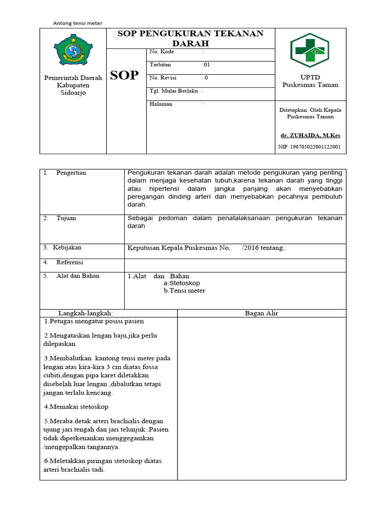 Sop Pengukuran Tekanan Darah | PDF