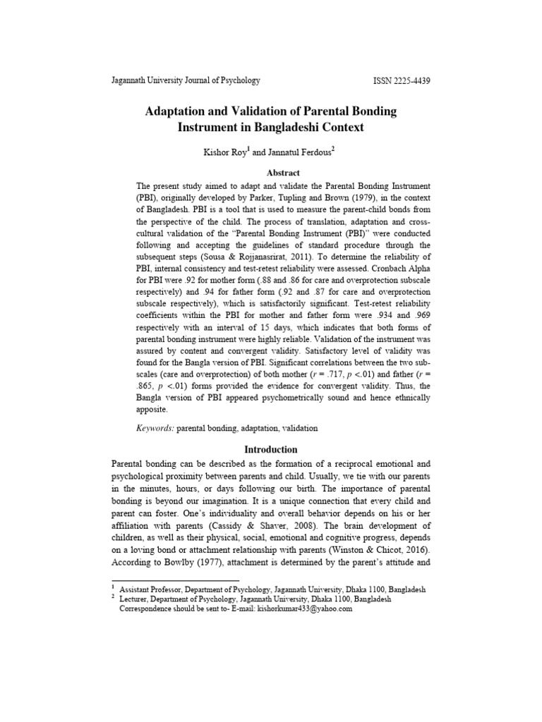 Parental Bonding Instrument | PDF | Validity (Statistics) | Behavioural ...