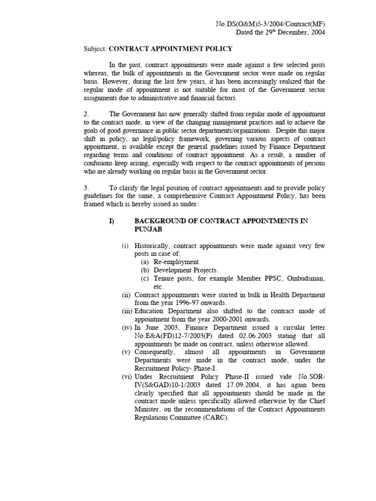 Contract Policy 2004 | Download Free PDF | Employment | Justice