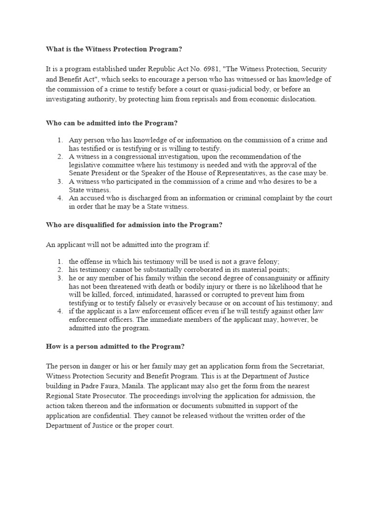 What Is The Witness Protection Program | PDF | Witness | Perjury