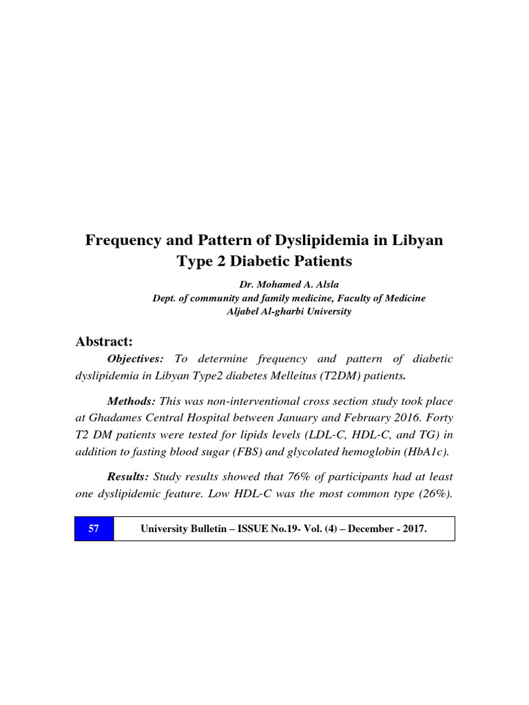Frequency and Pattern of Dyslipidemia in Libyan Type 2 Diabetic ...