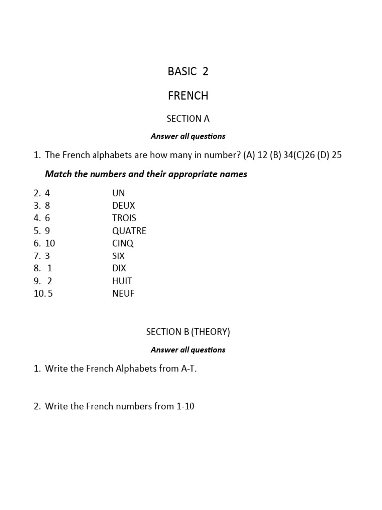 BASIC 2 French Exam Question | PDF