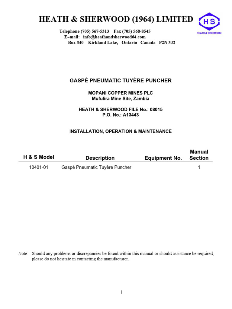 Health Sherwood LTD - 10401-01 Gaspe Pneumatic Tuyere Puncher Manual ...