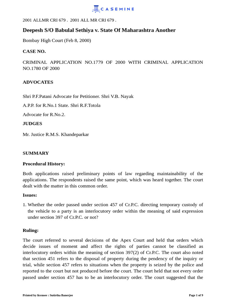 457 Cr.P.C. Order Revision Maintainable | PDF | Judgment (Law) | Magistrate