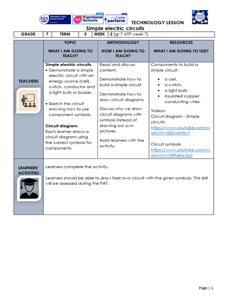 Lesson Plan Get SP Grade 7 Technology Term 3 Week 2 | PDF | Electrical Network | Electronic ...