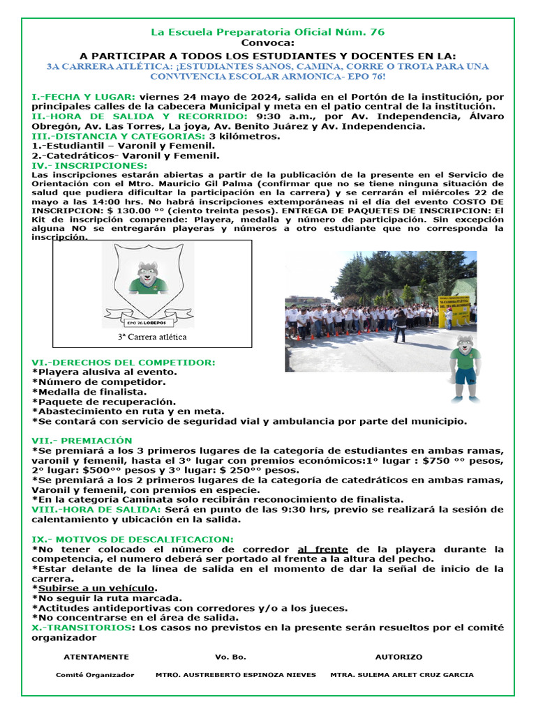 3ª Carrera Atlética EPO 76: Inscripciones Abiertas | PDF