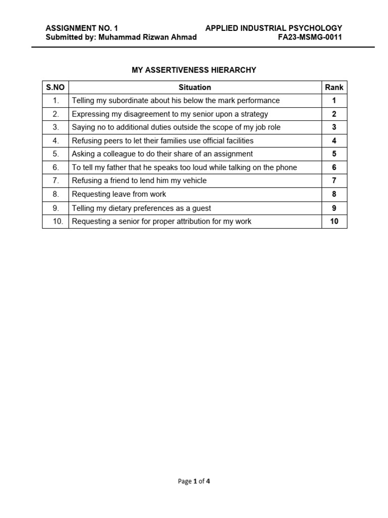 Assertiveness Worksheet | Download Free PDF | Interpersonal ...