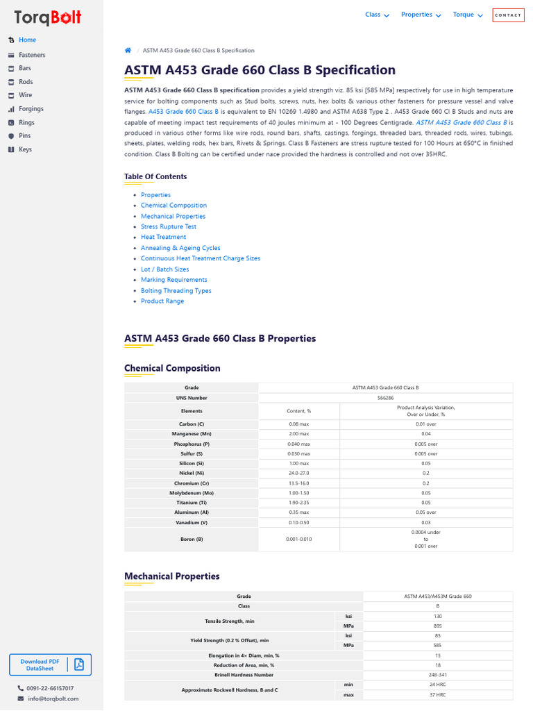 ASTM A453 Grade 660 Class B Fasteners | PDF | Screw | Heat Treating