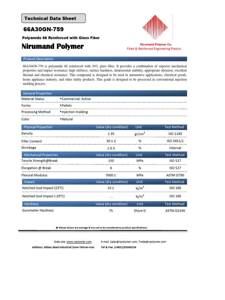 Nirumand Polymer: Technical Data Sheet | PDF | Applied And ...
