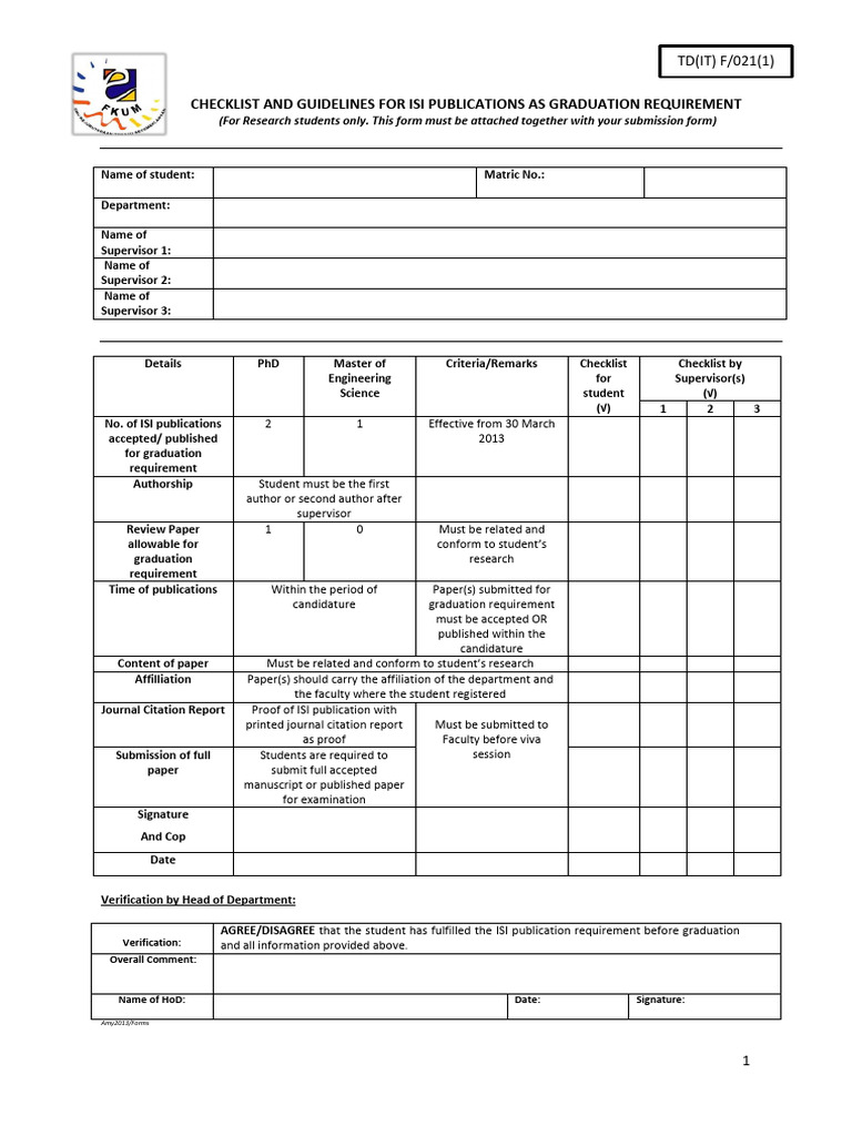 Tdit F021 - Checklist and Guidelines For Isi Publications As Graduation ...