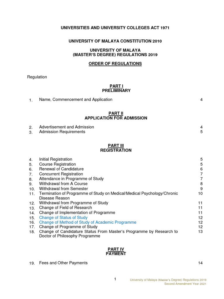 UM (Master's Degree) Regulations 2019 | Download Free PDF | Course Credit | Academic Degree
