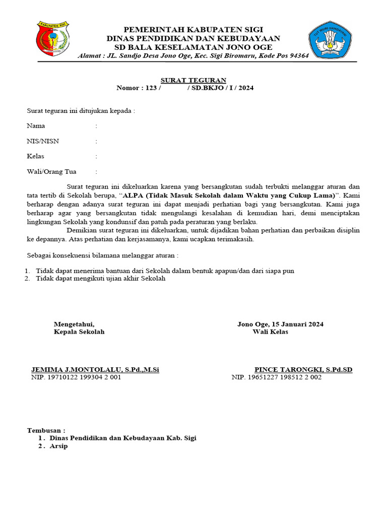 Surat Teguran untuk Siswa Alpa | PDF | Ilmu Sosial | Kesehatan Holistik