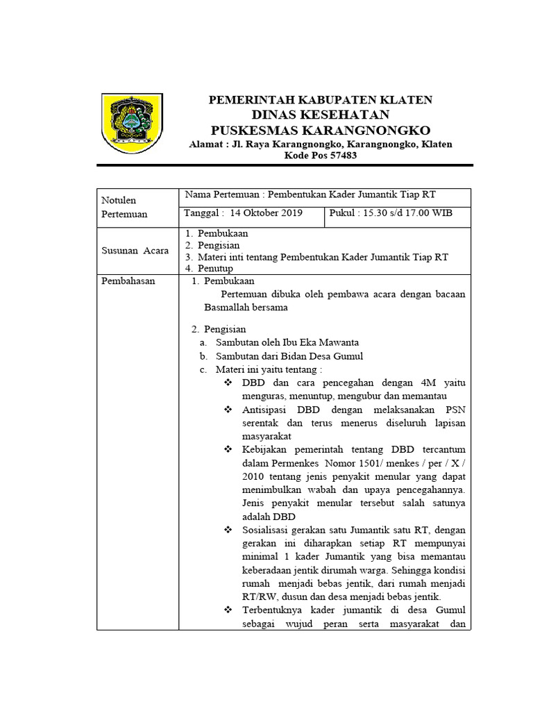 Notulen Pembentukan Kader Jumantik | PDF