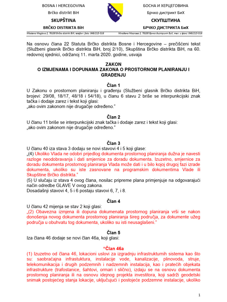 Zakon o Izmjenama I Dopunama Zakona o Prostornom Planiranju | PDF