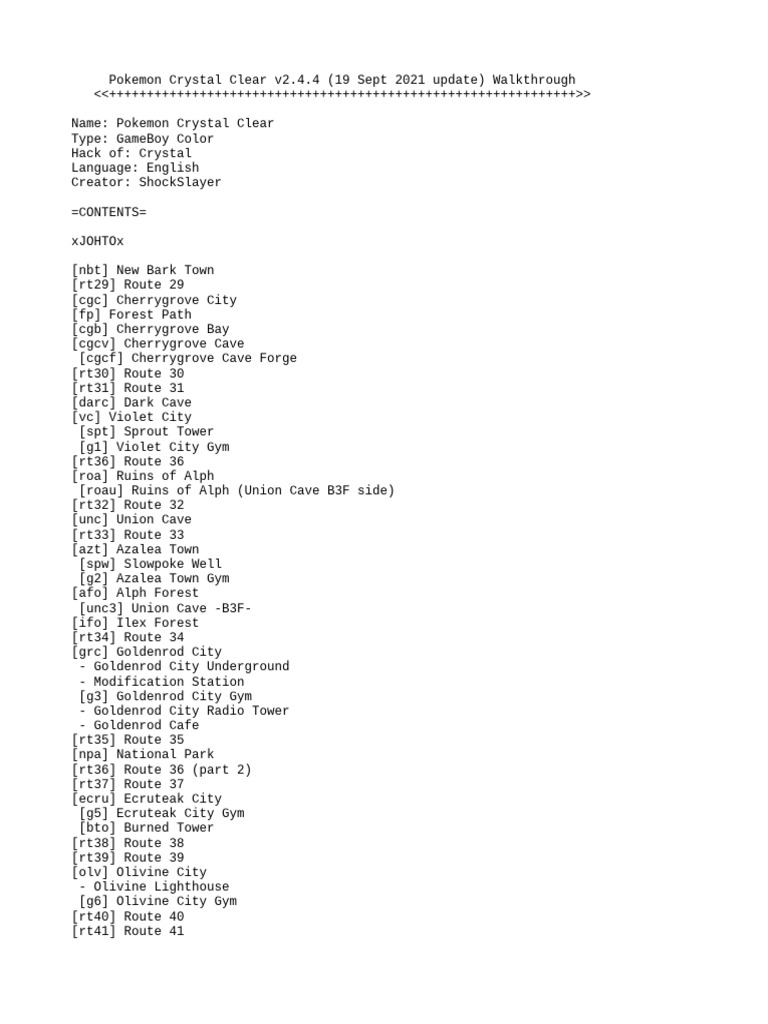 Pokemon Crystal Clear Walkthrough v2.4.4 | PDF | Pokémon