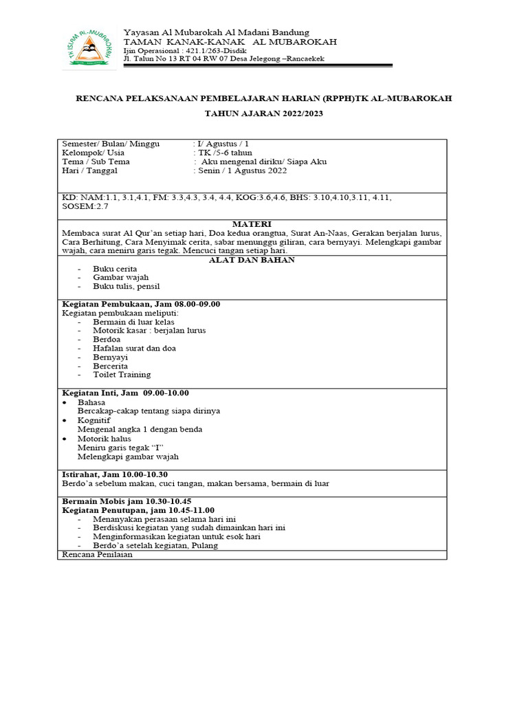 RPPH Aku Mengenal Diriku | PDF | Karier & Perkembangan | Kajian Bahasa ...