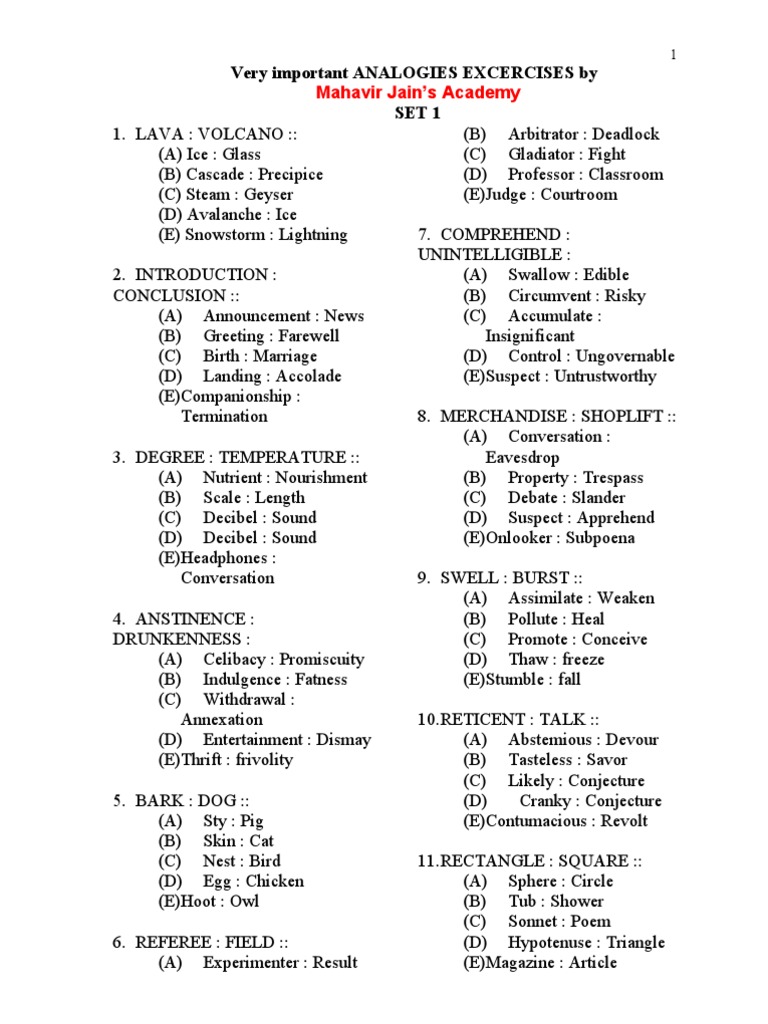 200 Important Analogies | PDF | Nature