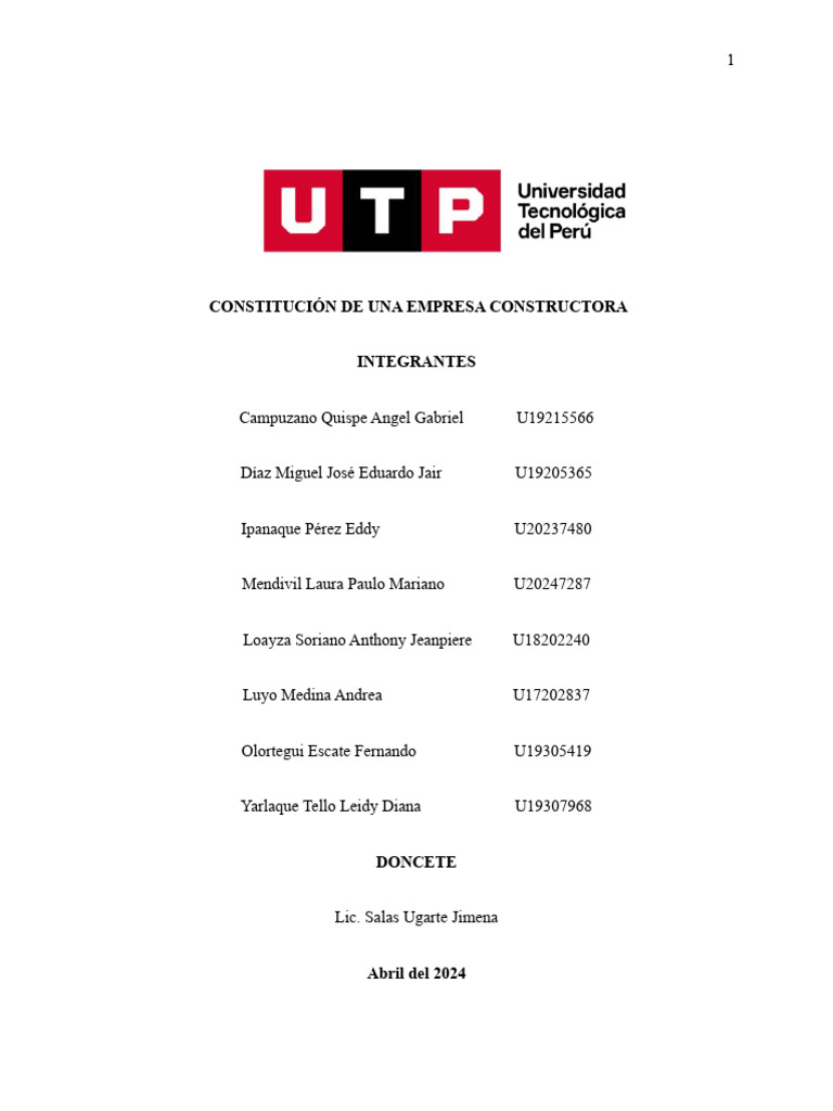 Avance Proyecto Final 1 - Constitución de Una Empresa Constructora | Descargar gratis PDF ...