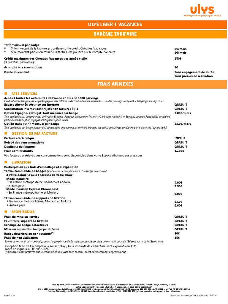 Résiliation Télépéage Ulys et Tarifs | PDF | Facture